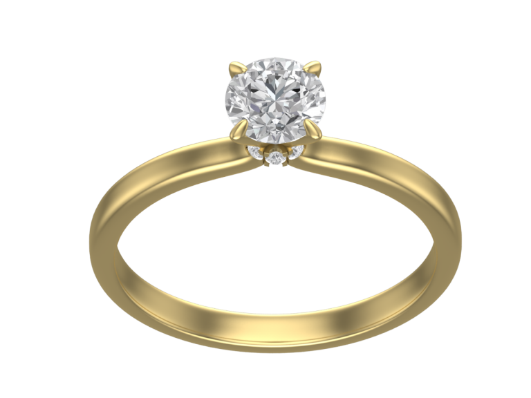 Yellow Gold Solitaire 0.7ct Diamond Engagement Ring with Diamond Crown ...